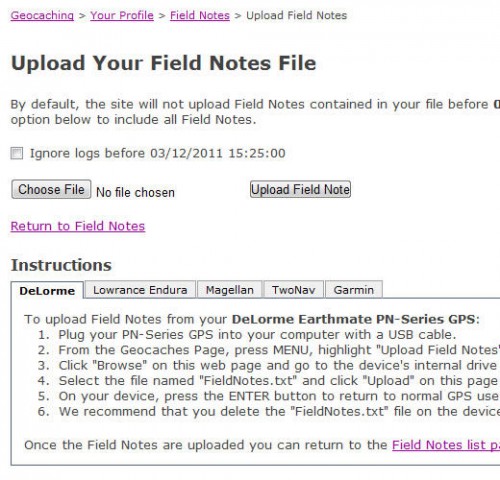 Using field notes when geocaching - GPS Tracklog